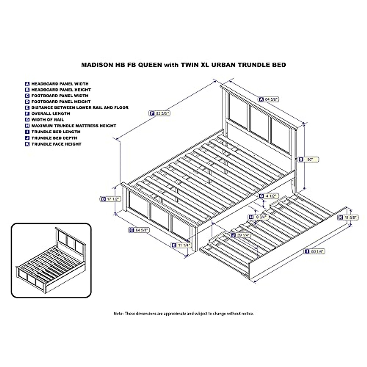 AFI Madison Queen Platform Bed with Matching Footboard and Turbo Charger with Twin Extra Long Trundle in White
