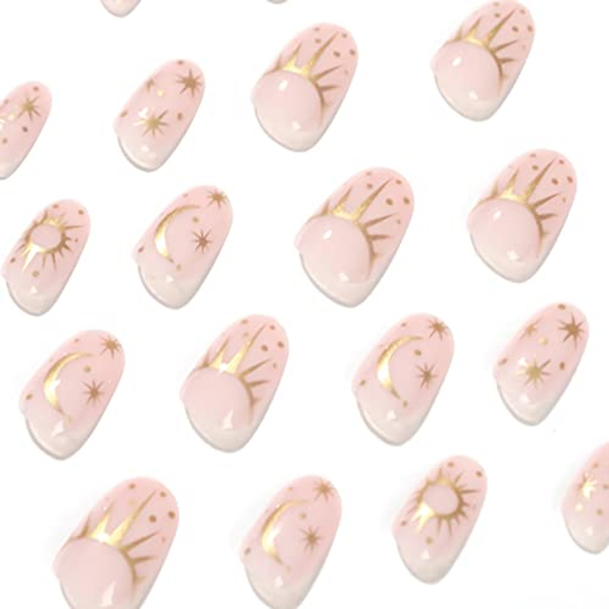 BABALAL Press on Nails Short Round Fake Nails Glossy Glue on Nails with Design Short Nails 24Pcs Oval Acrylic Nails for Women and Girls