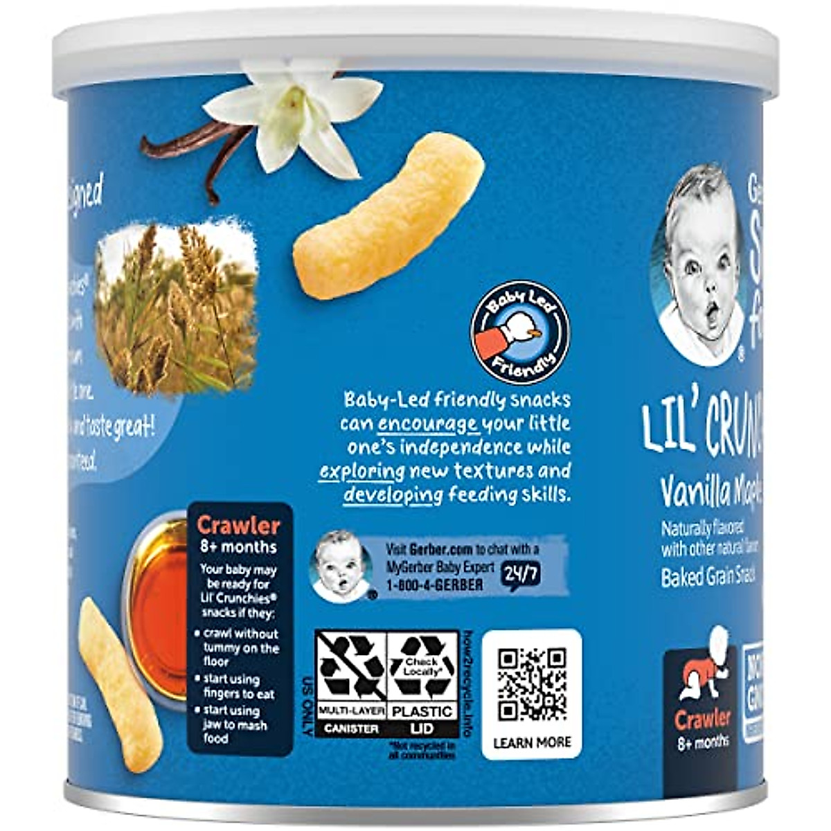 Gerber Snacks for Baby Lil’ Crunchies, Vanilla Maple, Non-GMO Baked Grain Snack with No Artificial Flavors, Baby Snacks for Crawlers, 1.48-Ounce Canister (Pack of 2)