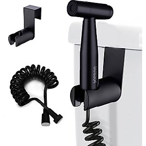 Hand Bidet Sprayer - With tank hook and flexible 122 inch shower hose, retractable, for water hygiene, toilet, bidet, spray gun, bathroom (black).