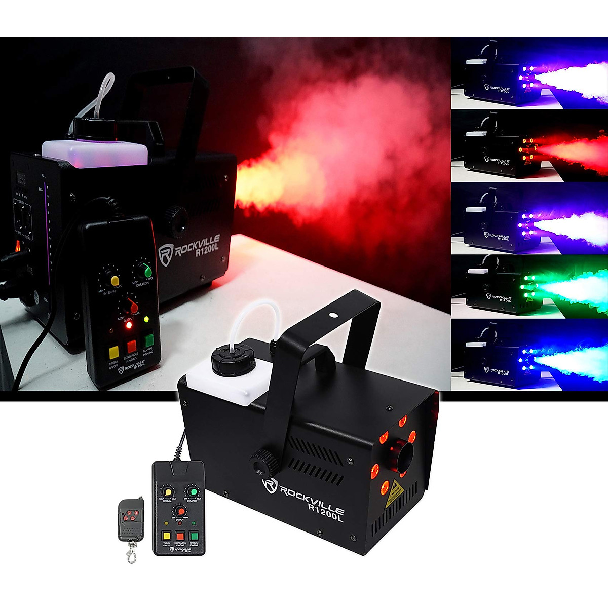 Rockville R1200L Fog/Smoke Machine w LED's, 7 Channel DMX+2 Remotes+Gallon Fluid