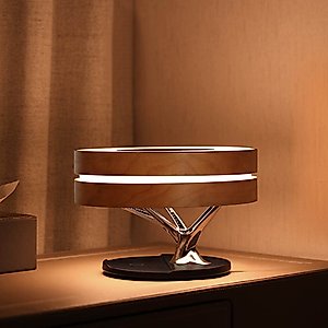 MODIRNATION Bonsai Modern LED Bedside Smart Table Lamp with Built-in TWS Bluetooth Speaker and Qi Wireless Charger for Home and Office, Stepless Dimming with Sleep Mode (Circle of Light)