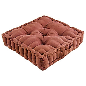 Home-X Tufted Booster Cushion, Thick Square Seat Pad with Carrying Handle – Brown 15” L x 15” W x 3 ½” H