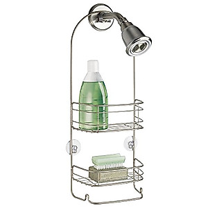 iDesign 58655 Rondo Metal Wire Hanging Shower Caddy, Baskets and Towel Bar for Shampoo, Conditioner, and Soap with Hooks for Razors, Towels, and More, 8.75" x 4" x 21" - Satin Silver