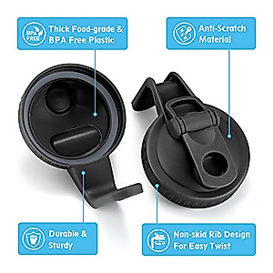 Wide Mouth Mason Jar Lids with Handle, Plastic Mason Jar Pour Spout Lid, Reusable Flip Cap Lid, Canning Lids with Leak-proof Airtight Seal Black (Jar Not Included)