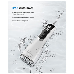 Monasmile 350ML Water Dental Flosser Cordless, 5 Modes, 4 Nozzles, IPX7 Waterproof, Battery Indicator, Rechargeable Portable Oral Irrigator for Teeth Deep Cleaning, Home Travel Use (White)