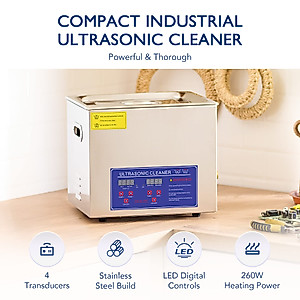 CREWORKS Ultrasonic Cleaner with Digital Timer & Heater, Portable 10L Ultrasonic Cavitation Machine, 304 Stainless Steel Professional Sonic Cleaning Machine for Jewelry Circuit Boards Auto Parts More