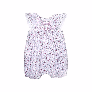 Baby Hand Smocked Bubble Bodysuit, White Romper