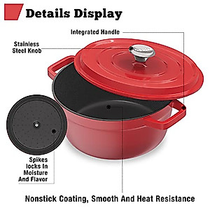 Dezin Dutch Oven, 4.2 Quart Non-stick Enamel Coated Dutch Oven with Handle for Roasting and Braising, Cast Aluminum Dutch Oven Pot with Lid for Gas, Electric Induction, Hot Plate