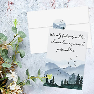 Whaline 25 Packs Funeral Thank You Cards Sympathy Thank You Card with Envelopes Stickers Watercolor Forest Bereavement Cards with Message for Condolences Memorial Service Loved Ones