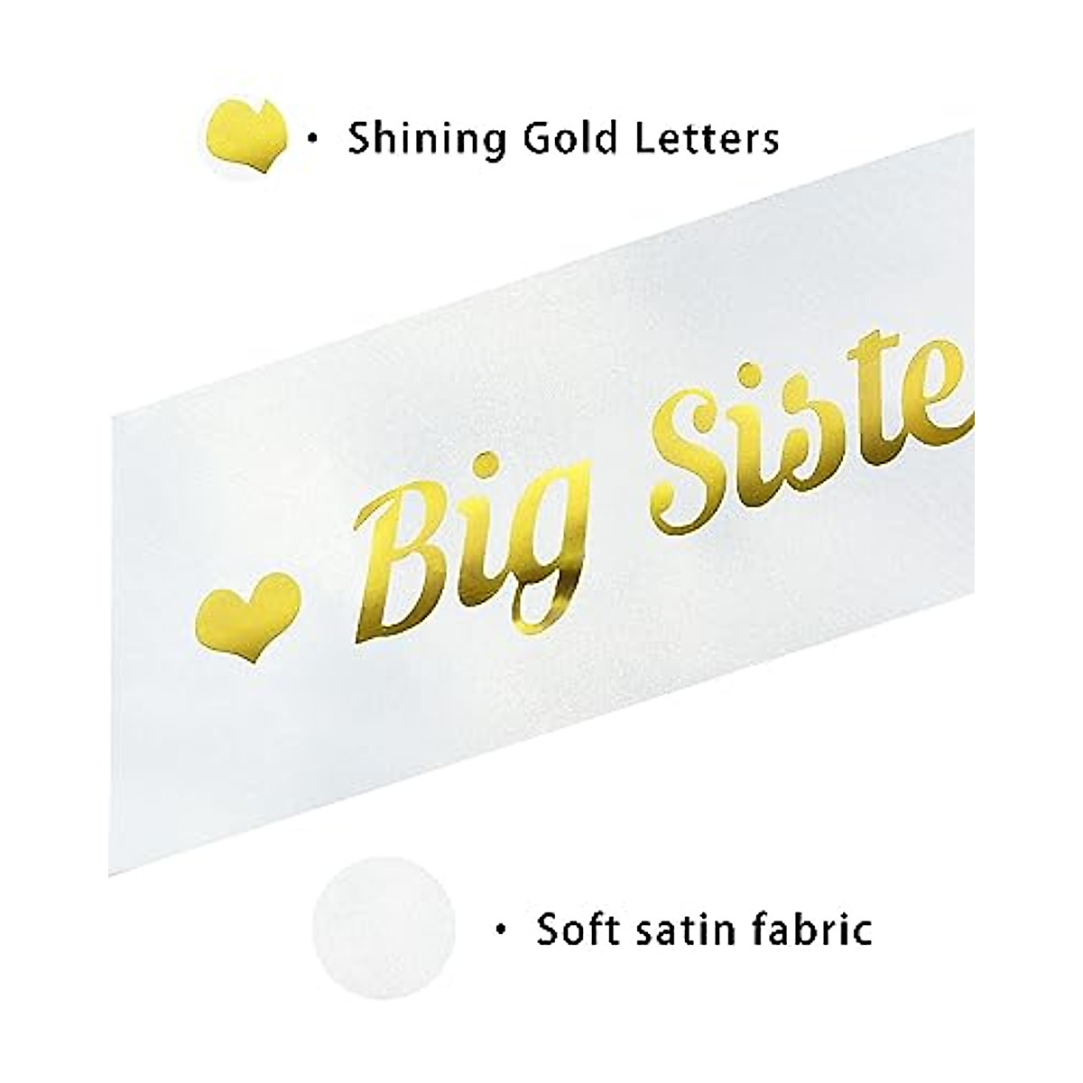 Big Sister to be Sash, White Satin with Gold Font with Heart, Best Baby Shower Decorations Gifts, Neutral Twins Children(Short Style)