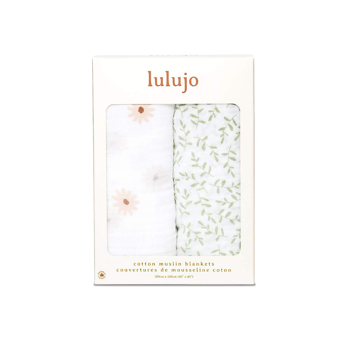 lulujo Boho Swaddle Set, Cotton Muslin Blankets, 2 Pack (Daisies & Greenery)