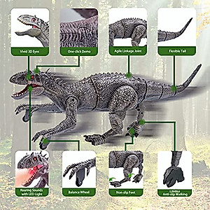 Remote Control Dinosaur Toys for Kids Educational RC Toys,Rechargeable Robot Dinosaur Light & Roaring Simulation Velociraptor,Dinosaur Toys for Boys Girls Age 3 4 5 6 7 8-12 Birthday Gifts Gray