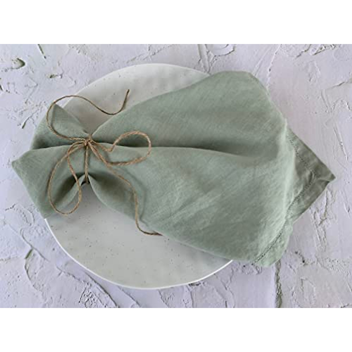 Hemstitched Linen Napkins – 20 Inch x 20 Inch – Stonewashed Pure Linen Cloth Dinner Napkins with Mitered Corners - 100% French Flax – Machine Washable - Set of 4 (Soft Sage Green)