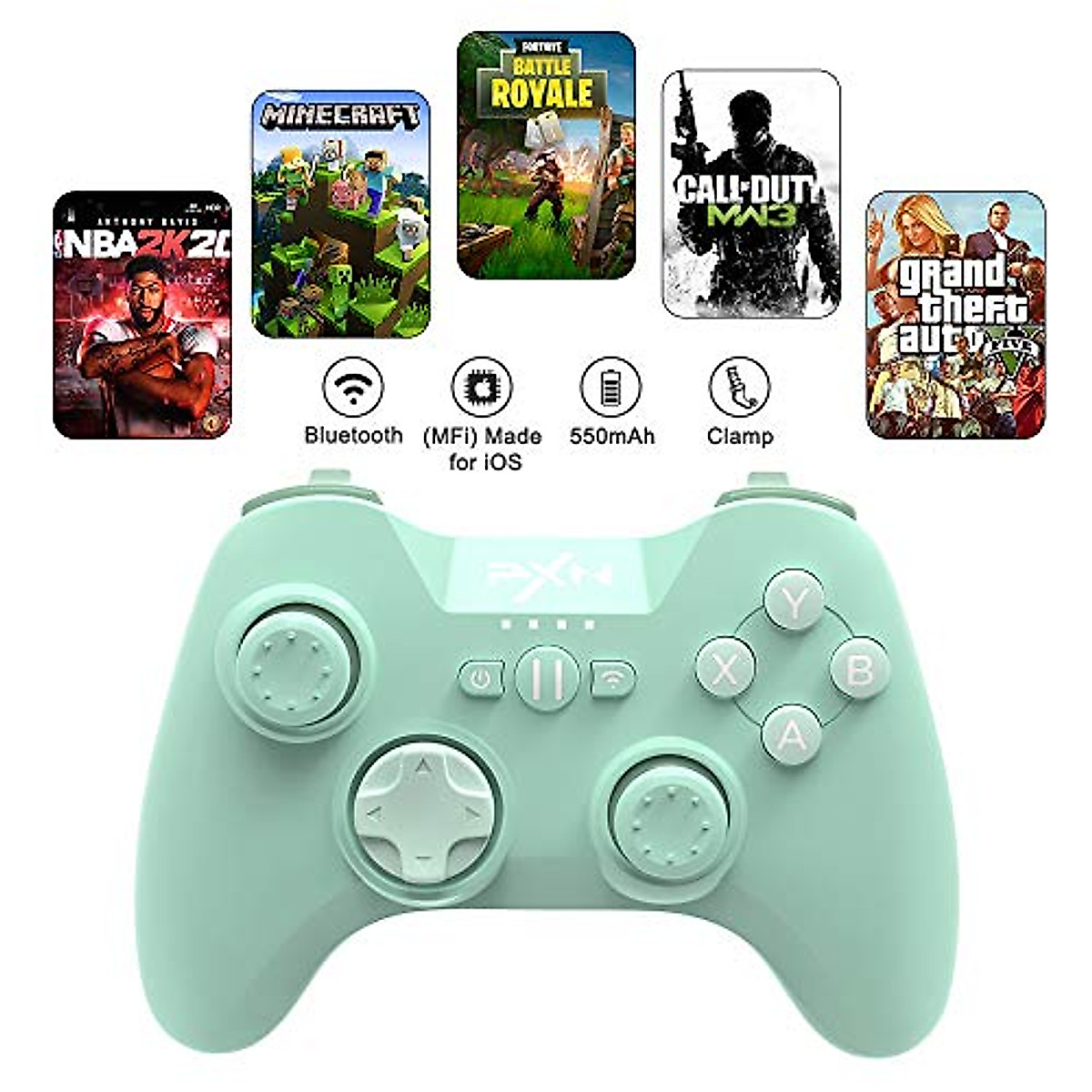 PXN 6603 MFi Controller Wireless Game Controller Portable Joystick Vibration Handle Gamepad for IPhone/IPad/IPod Touch/Apple TV (Green)