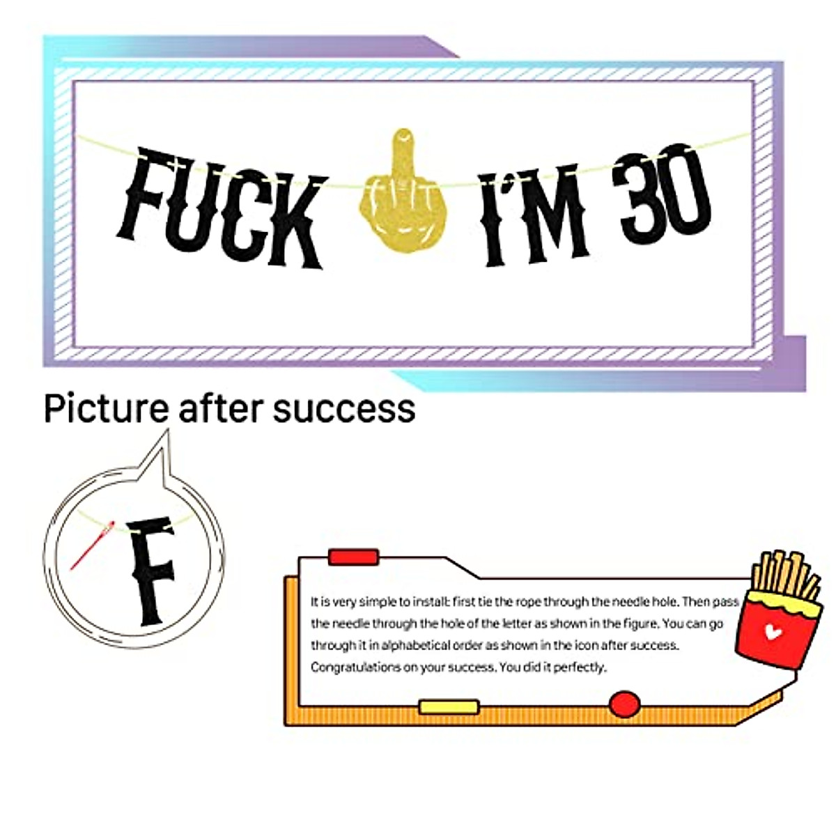 I’m 30 Years Old Banner, 30th Birthday Bunting Party Decor, Cheers to 30 Years ,Funny Thirty Years Old Birthday Party Decorations Black and Gold