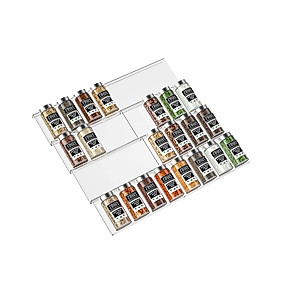 Dingelex 2 Pack Adjustable Expandable 4 Tier Acrylic Spice Rack Tray Drawer Organizer, Clear Spice Drawer Organizer Insert for Kitchen Cabinets, Expands 8’’ to 16’’