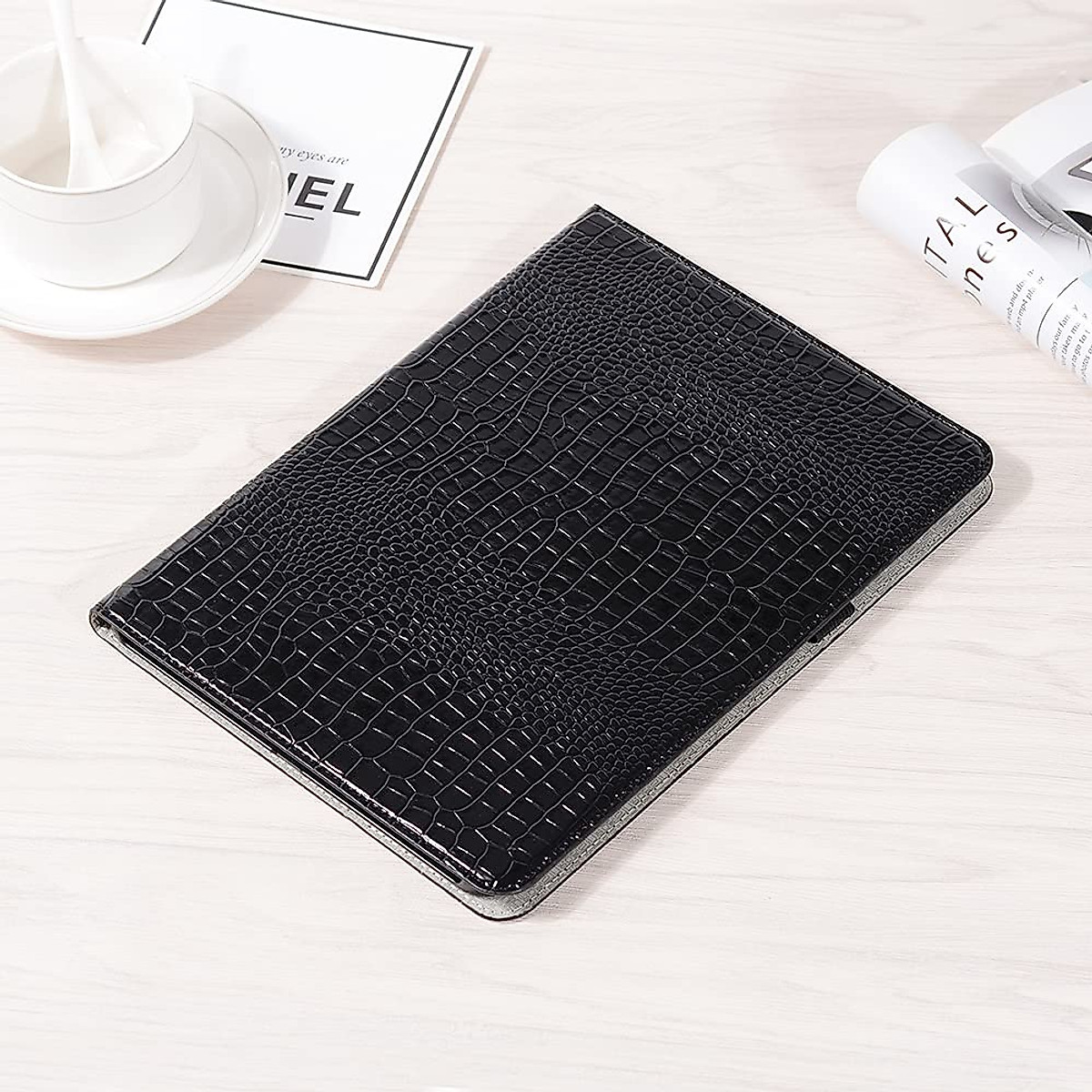 iPad Air-6 (13'') Case, iPad Pro-3 4 5 6 (12.9'') Case for Women, DMaos Crocodile Synthetic Leather Stand Folio Smart Cover with Pen Holder, Auto Sleep/Wake - Black