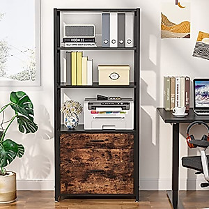 Tribesigns Bookcase Bookshelf, 4-Tier Modern File Cabinet with 2 Drawers, Lateral Filing Cabinet accommodate Legal/Letter / A4 Size for Home Office Organizer