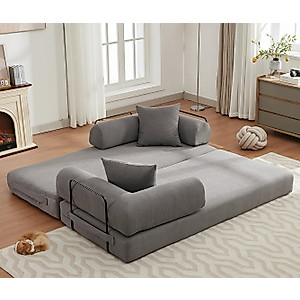 Lin-Utrend 78.5" Loveseat Sofa Fold-Out Sofa Bed,Modern Modular Futon Floor Couch&King Size Bed Mattress with 2 Pillow,DIY Combination Convertible Sleeper Sofa Bed for Living Room Apartment (Gray)