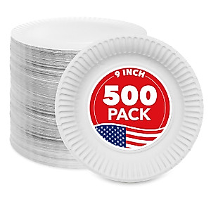 Stock Your Home 9-Inch Paper Plates Uncoated, Everyday Disposable Plates 9" Paper Plate Bulk, White, 500 Count