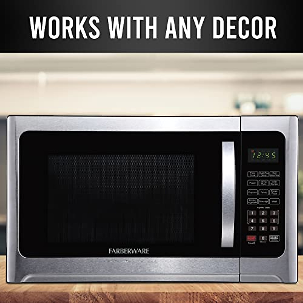 Farberware Countertop Microwave Oven 1.2 Cu. Ft. 1100 Watt with LED Lighting, Child Lock, Easy Clean Grey Interior, Stainless Steel
