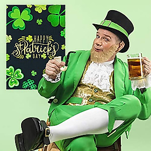 WATINC 2Pcs Happy St. Patrick's Day Garden Flag Burlap Double Sided Clover House Flags Shamrock Indoor Home Flag with Green Hat Pattern Outdoor Three Leaves Decor Flag for Celebration 18.3 x 12.4 In