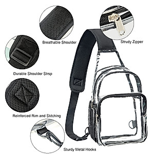 Clear Sling Bag Stadium Approved, Multipurpose Clear Shoulder Backpack, Casual Chest Daypack for Hiking, Stadium or Concerts