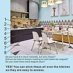 Baby Proofing Magnetic Cabinet Locks Child Proof Extra Magnet (5 Pack) Universal Replacement Keys for Magnetic Locking System - Baby Safety Latch for Drawers and Cabinet - 5 Key Holders Included