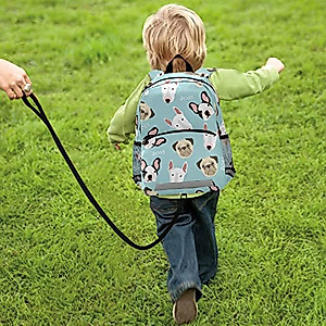ALAZA Cute Dog Print Pug Bulldog Bull Terrier Kids Toddler Backpack Purse for Girls Boys Kindergarten Preschool School Bag w/Chest Clip Leash Reflective Strip