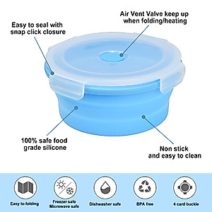 LBTING Food Storage Containers with Lids, 3 Pack Silicone Collapsible BPA Free Lunch Box Airtight Vacuum Seal, Freezer Microwave Rv Organizers for Fruit Leftover Food