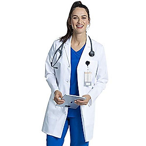 Cherokee White Lab Coat for Women with Notched Lapels with Button Closure and 3 Pockets CK452, M, White