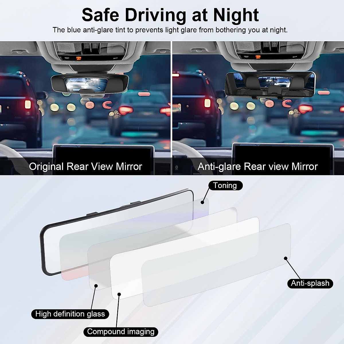 LivTee Panoramic Rear View Mirror 11.2''(285mm), Wide Angle Convex Curve Interior Rearview Mirror Clip on Original Mirror to Eliminate Blind Spot for Cars SUV Trucks