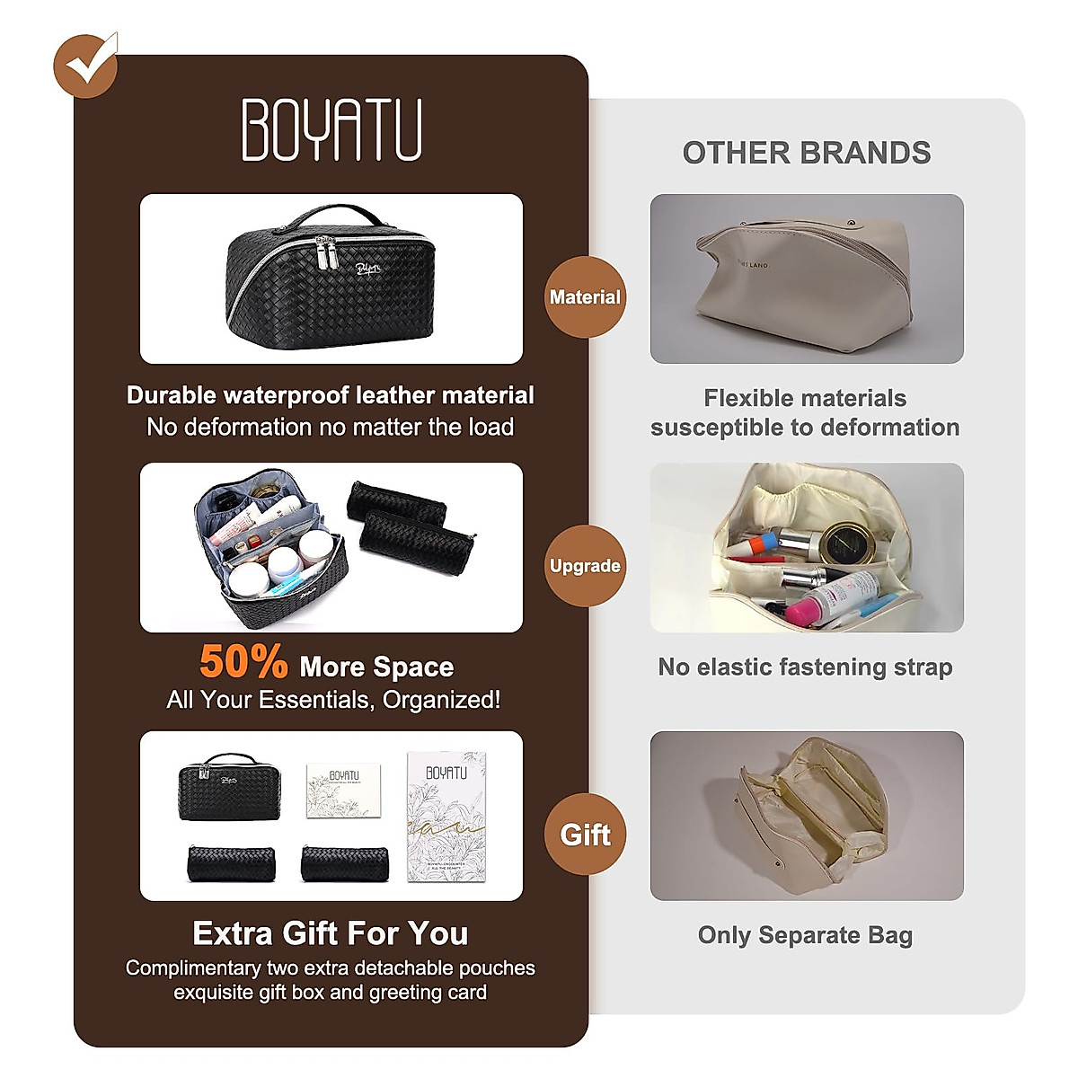 Travel Makeup Bags for Women Cosmetic Bag: Large Make up Bag Set of 3 - Vegan Leather Toiletry Organizer with Compartments & Handle & Divider - Girlfriend Teacher Teen Girl Gifts Trendy Stuffs