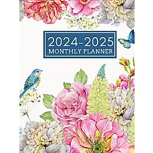 2024-2025 Monthly Planner Hardcover: Large 2 Year Monthly Planner Calendar Schedule Organizer January 2024 to December 2025 (24 Months) With Federal Holidays and inspirational Quotes - Flower Cover