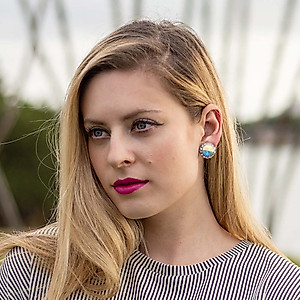 PammyJ Aurora Borealis 20mm Round Crystal Framed Earrings, Wedding Brides Earrings, Competition Stud Earrings