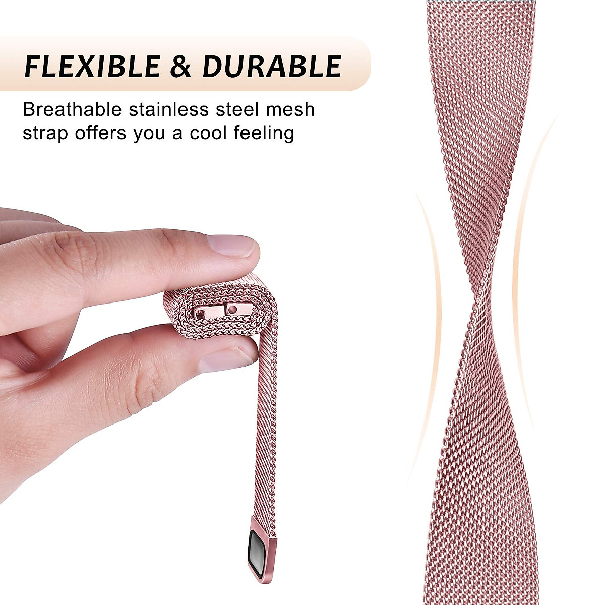 YILED Metal Bands for Samsung Galaxy Watch Active 2 40mm 44mm, 20mm Stainless Steel Mesh Watch Strap for Galaxy Watch 3 41mm 42mm (Rose Pink)