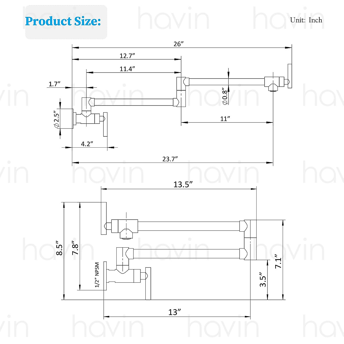 Havin Gold Brass Pot Filler,Wall Mount Commercial Pot Filler Faucet, Copper Material Kitchen Folding Faucet,Coffee Machine Faucet with Stretchable Double Joint Swing Arms,Style A,Brushed Gold