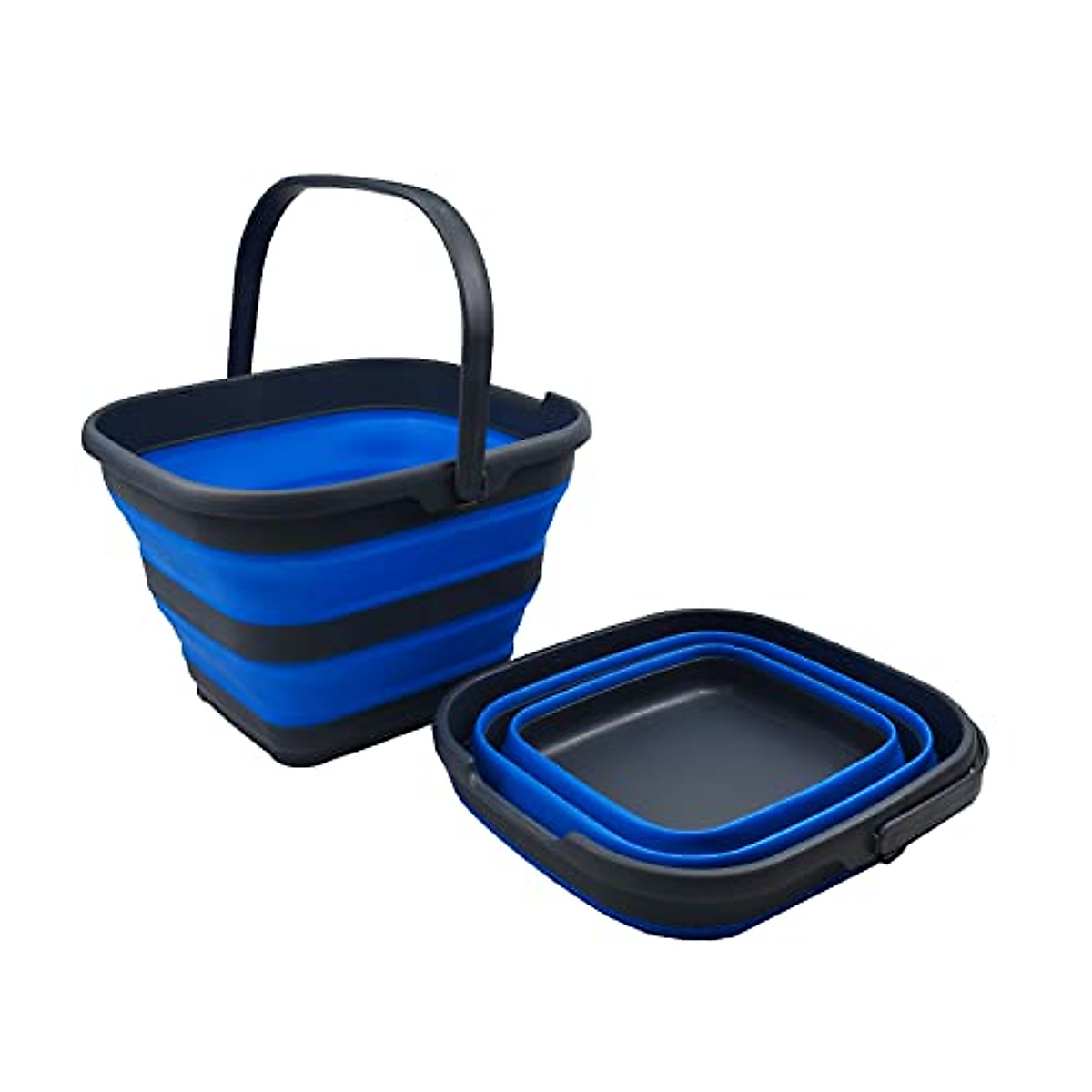 SAMMART 10L (2.6 Gallon) Collapsible Rectangular Handy Basket/Bucket (Grey/Blue (Set of 2))