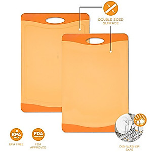 Raj Plastic Cutting Board Reversible Cutting board, Dishwasher Safe, Chopping Boards, Juice Groove, Large Handle, Non-Slip, BPA Free (Small (11.42" x 7.87"), Orange)