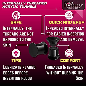 bodyjewellery 2pcs Internally Threaded Tunnels Screw Double Flared Plug Piercing Ear Gauge Expander Stretching C3VCT - Pick Size (2 Pcs(8mm))