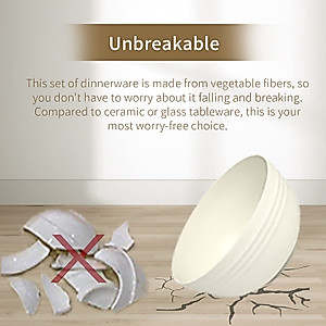 Wheat Straw Dinnerware Sets of 4 (16 Pieces), Dinner Plates, Dessert Plate, Cereal Bowls, Kids Cups, Microwave Dishwasher Safe, Lightweight, Unbreakable Dishes for Kitchen, Camping, RV