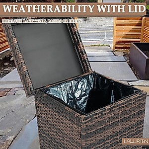 Lalurten Garbage Can Outdoor 24 Gallon Outdoor Trash Can with Lid Outdoor Dog Poop Trash Can Resin Rattan Wicker Trash Can Weather-Resistant Outdoor Garbage Can for Patio Backyard Kitchen (Brown)