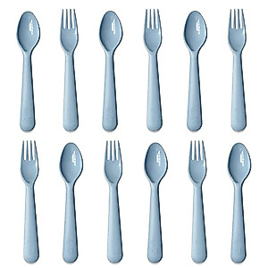 Muulaii 12 Pcs Plastics Toddler Utensils kids Silverware Baby Spoons and Forks Set Baby Feeding Dinnerware Utensils BPA Free Microwave Dishwasher and Freezer Safe (Blue)