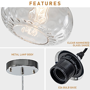 kelary Glass Pendant Light Hammered Clear Pendant Lighting Adjustable Glass Light Ceiling Fixture for Hallway, Kitchen Sink, Dinning Room, Living Room 2packs