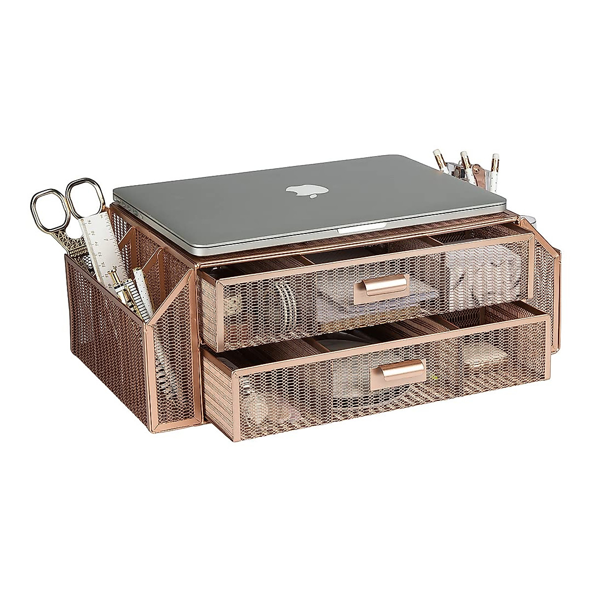 BLU MONACO Monitor Stand Organizer Riser with Drawer, Storage for Computer Desk Laptop, Rose Gold