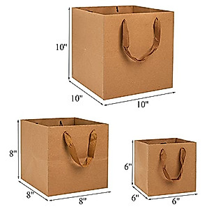 Yesland 30 Pack Kraft Bags with Ribbon Handles, 3 Sizes Paper Gift Wrap and Shopping Bags, Reusable Square Large Retail Business Packaging Bags for Goodie, Party, Wedding, Present(10'', 8'', 6'')