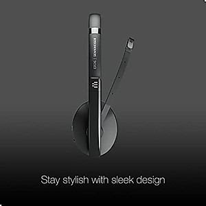 EPOS/Sennheiser 260 Stereo Bluetooth Headset - Blue Tooth Head Phones with USB Dongle, UC, Teams Certified, Connects to Deskphone, PC/Mac, Smartphone and Microfiber Included in Bundle by Global Teck