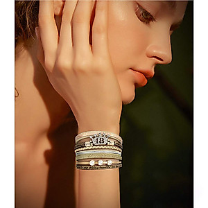 Suyi 18th Birthday Gifts for Women Leather Wrap Bracelet Multilayer Magnetic Buckle Bracelet 18th