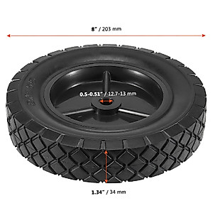 SINJEUN 4 Pack 8 Inch Black Plastic Wheel Replaces Wheel, Flat Free Grill Wheel with 1/2 Inch Axle, Replacement Hand Trucks Tires Lawnmower Wheels, Universal Wheel
